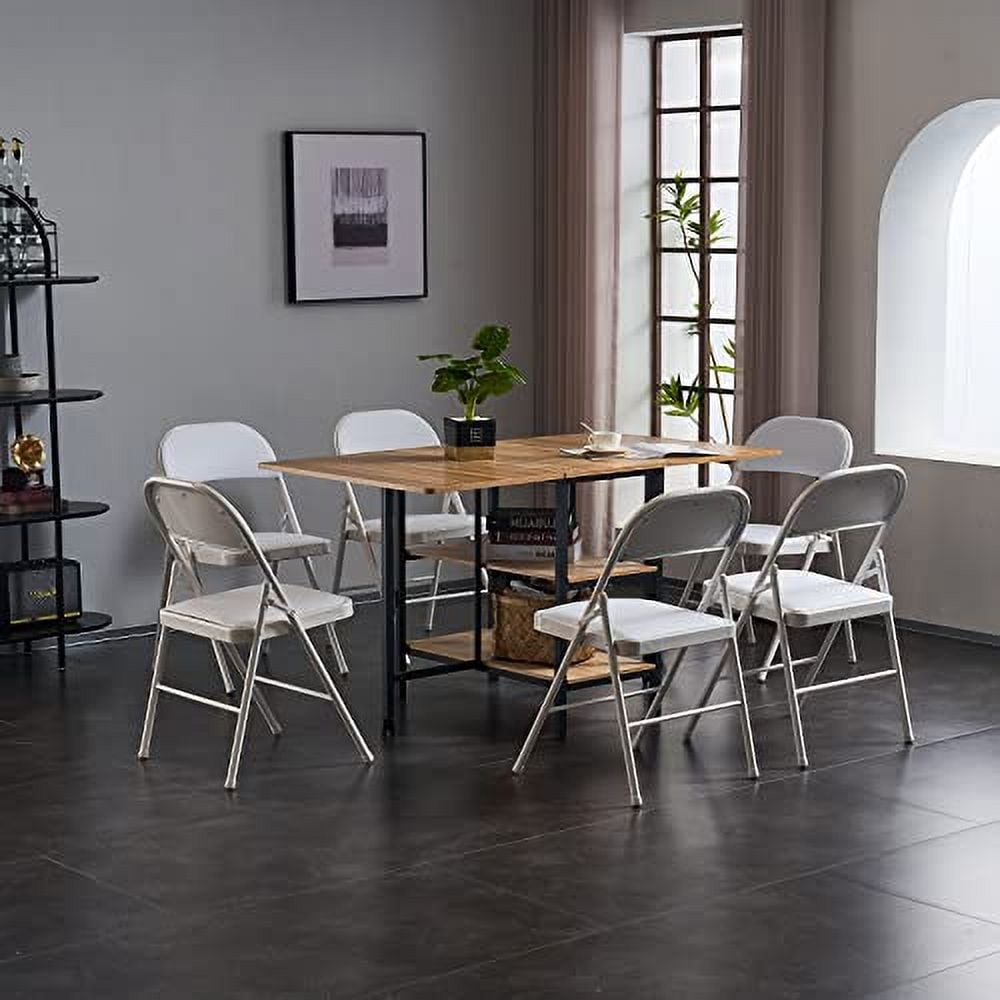 6 Pack White Folding Chairs with PU Padded Seats,Portable Stackable ...