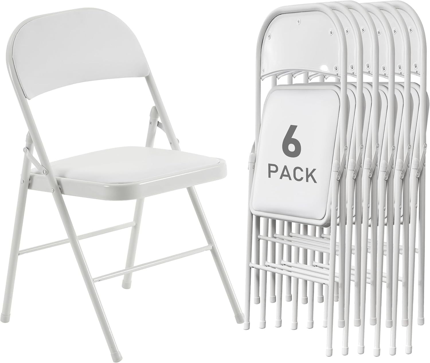 6 Pack White Folding Chairs with Padded Cushion and Back for Outside ...