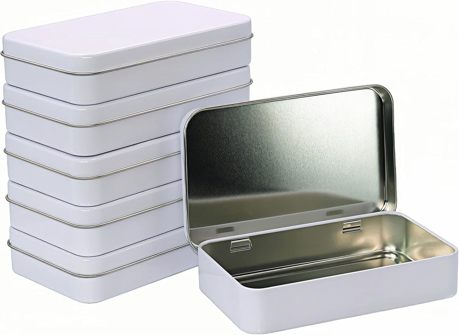 6-Pack White Hinged Tin Boxes for Desk Supplies | Hinged blank tins ...