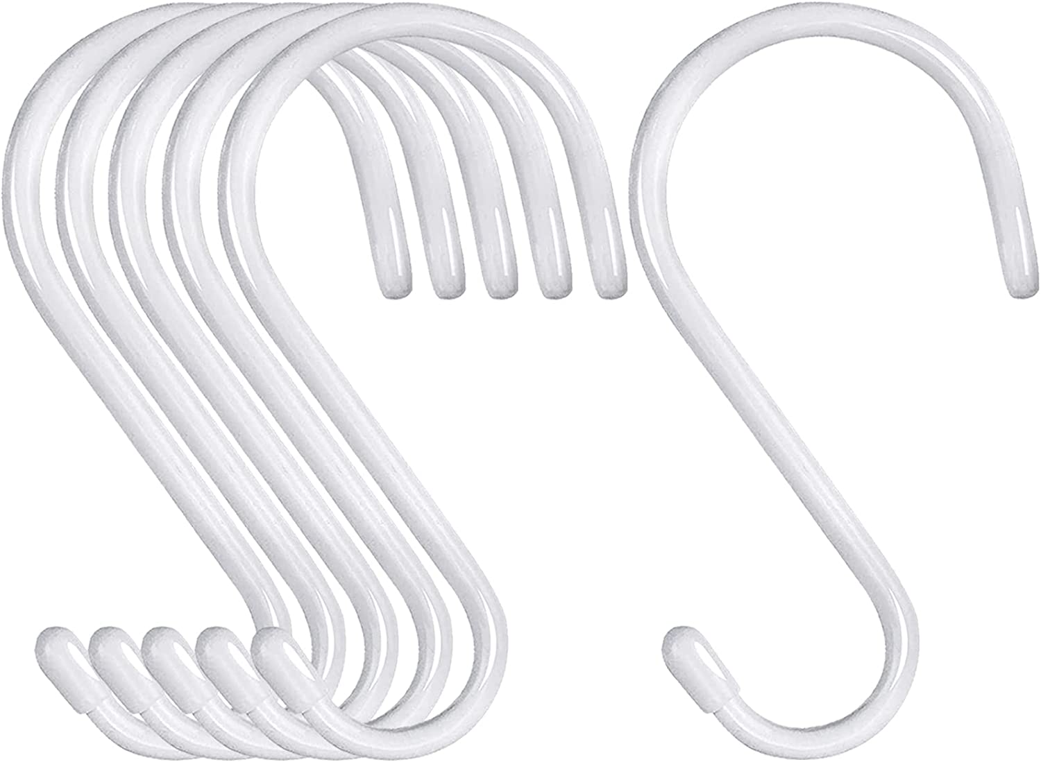 6 Pack White Large Rubber Coated S Hooks Non-Slip Heavy Duty Closet ...