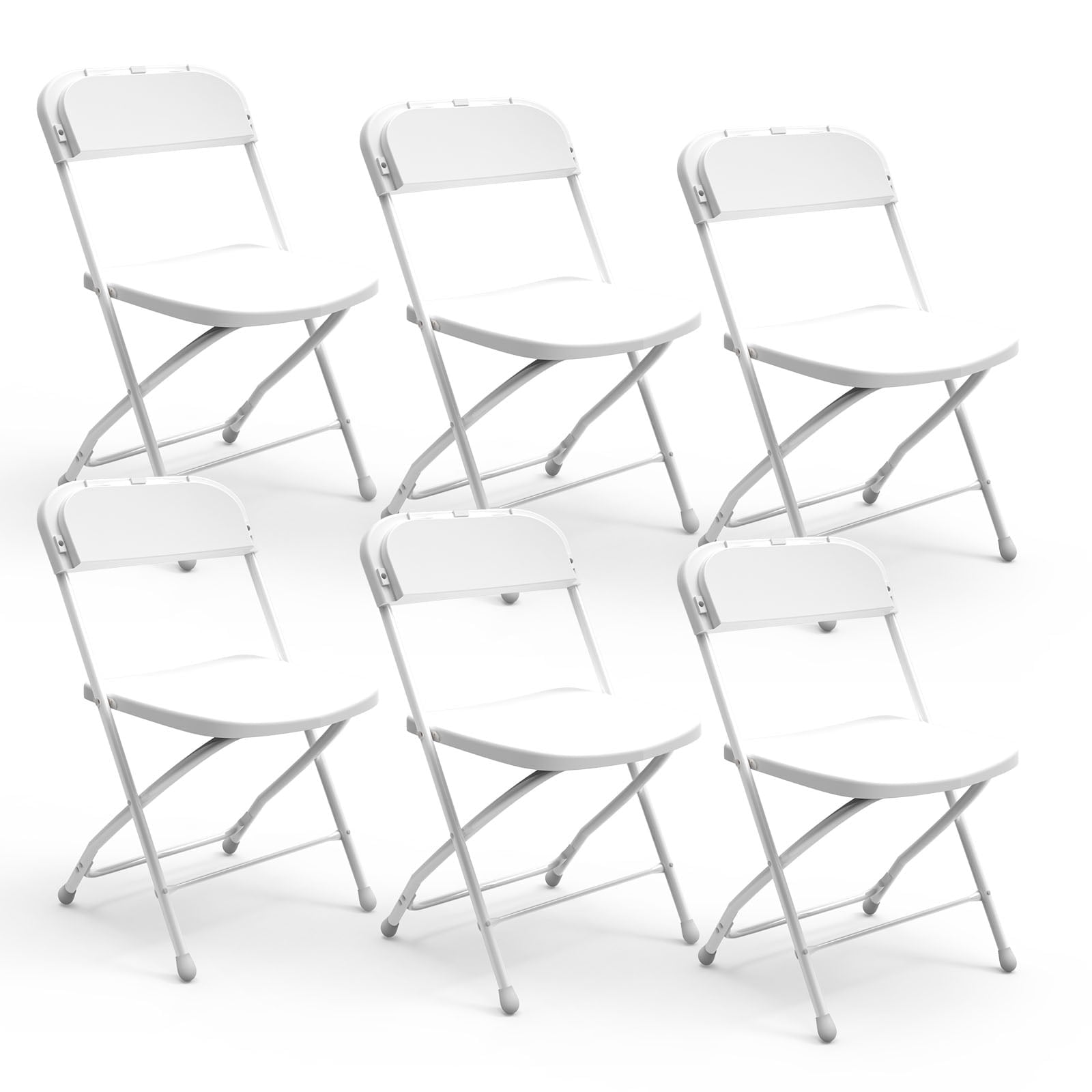 6-Pack White PP Plastic Folding Chairs, Portable Stackable for Party ...