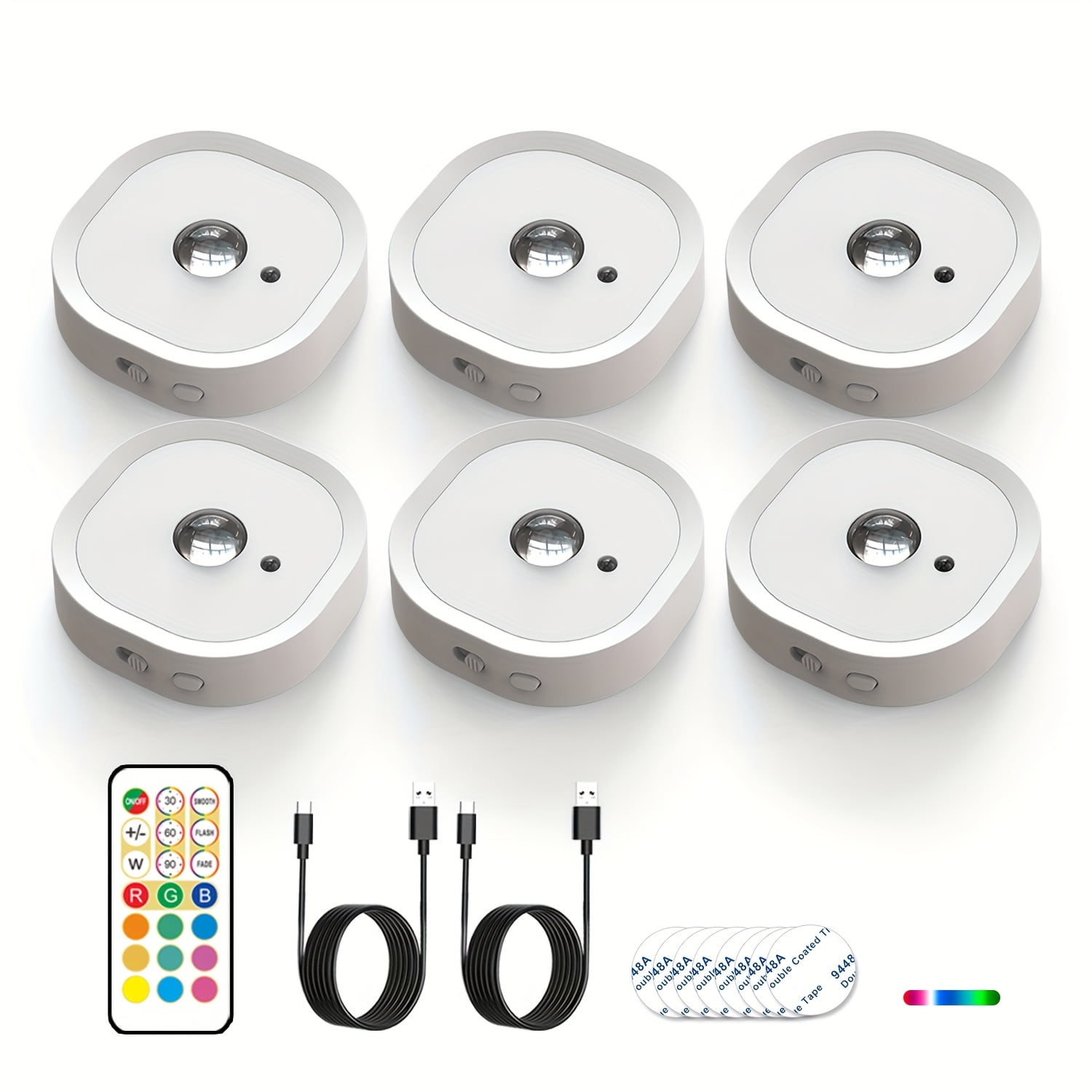 6-Pack White Punk Lights with Remote Control, RGB 13 Colors Dimmable ...