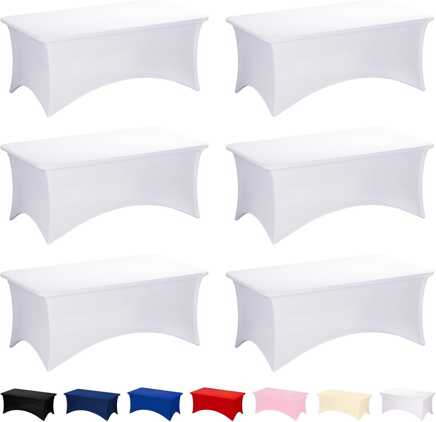6 Pack White Rectangle 6Ft Stretch Spandex Fitted Tablecloth Cover for ...