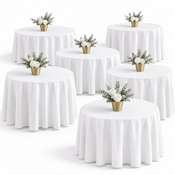 6 Pack White Round Tablecloths 120 Inch For 48