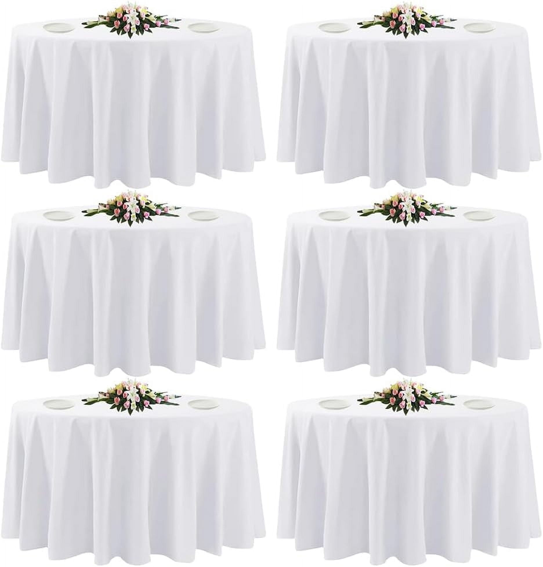 6 Pack White Round Tablecloths, 120 Inch Stain Resistant and Wrinkle ...
