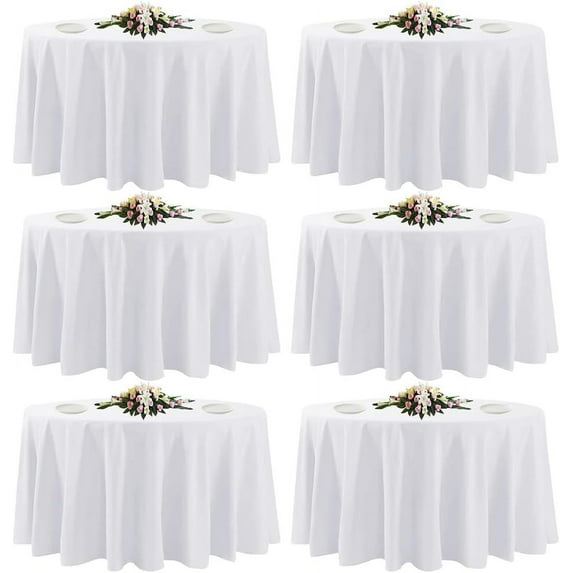 6 Pack White Round Tablecloths, 120 Inch Stain Resistant and Wrinkle ...