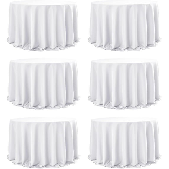 6-Pack White Round Tablecloths, 132 Inches, Stain-Resistant Polyester ...
