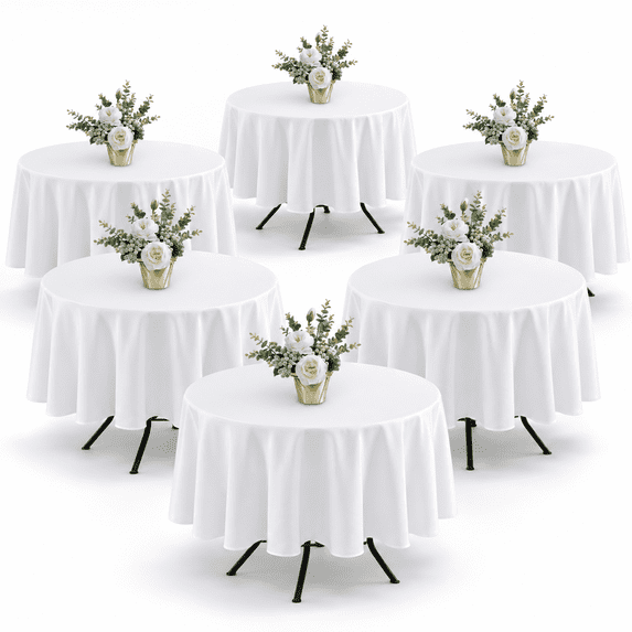 6 Pack White Round Tablecloths 70 Inch For 36