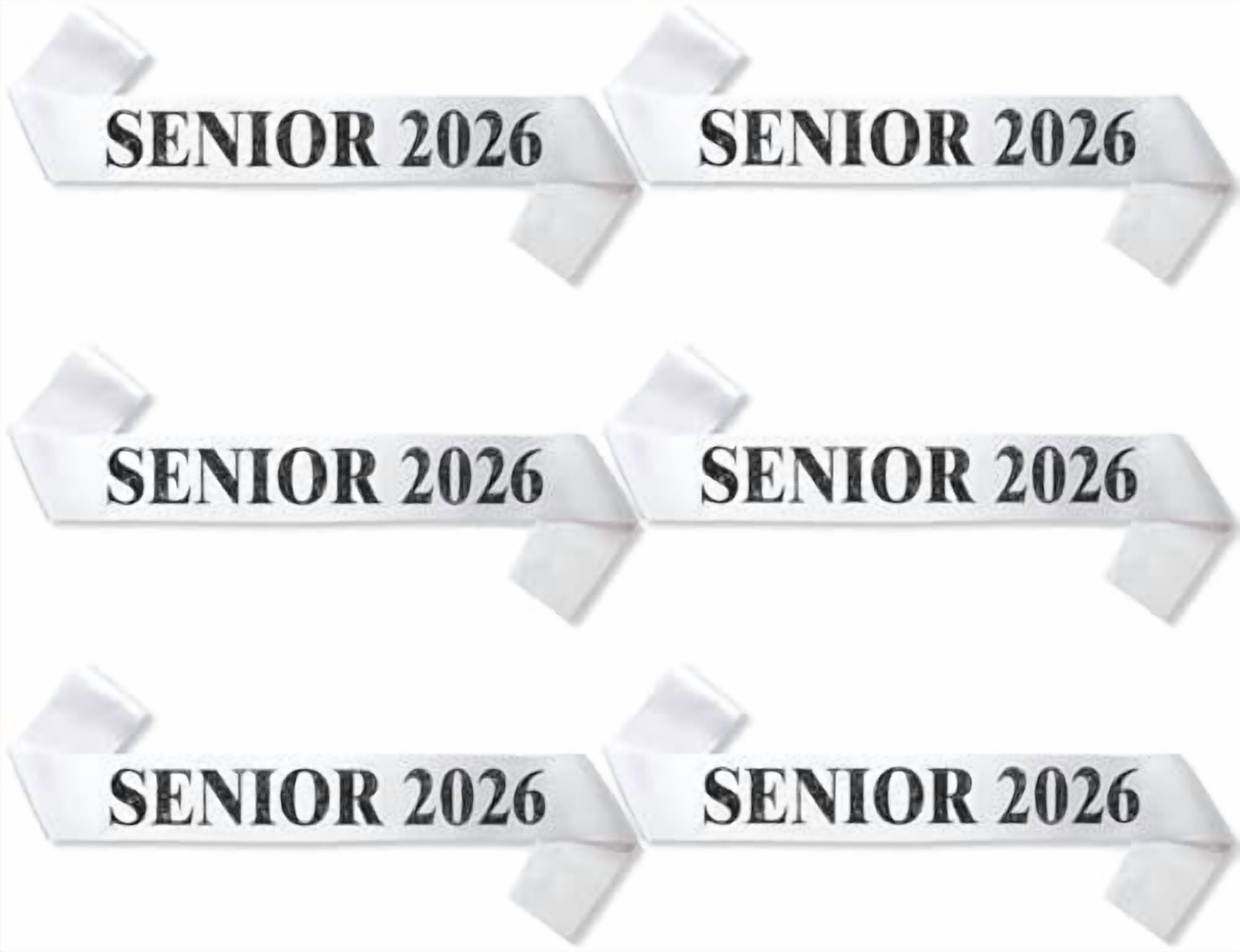 6 Pack White Senior 2026 Satin Sash with Black Glitter Letters- 2026 ...