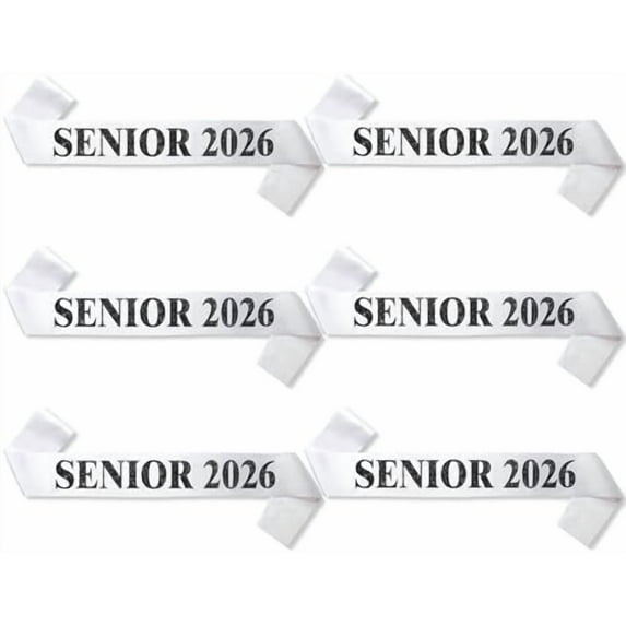6 Pack White Senior 2026 Satin Sash with Black Glitter Letters- 2026 ...
