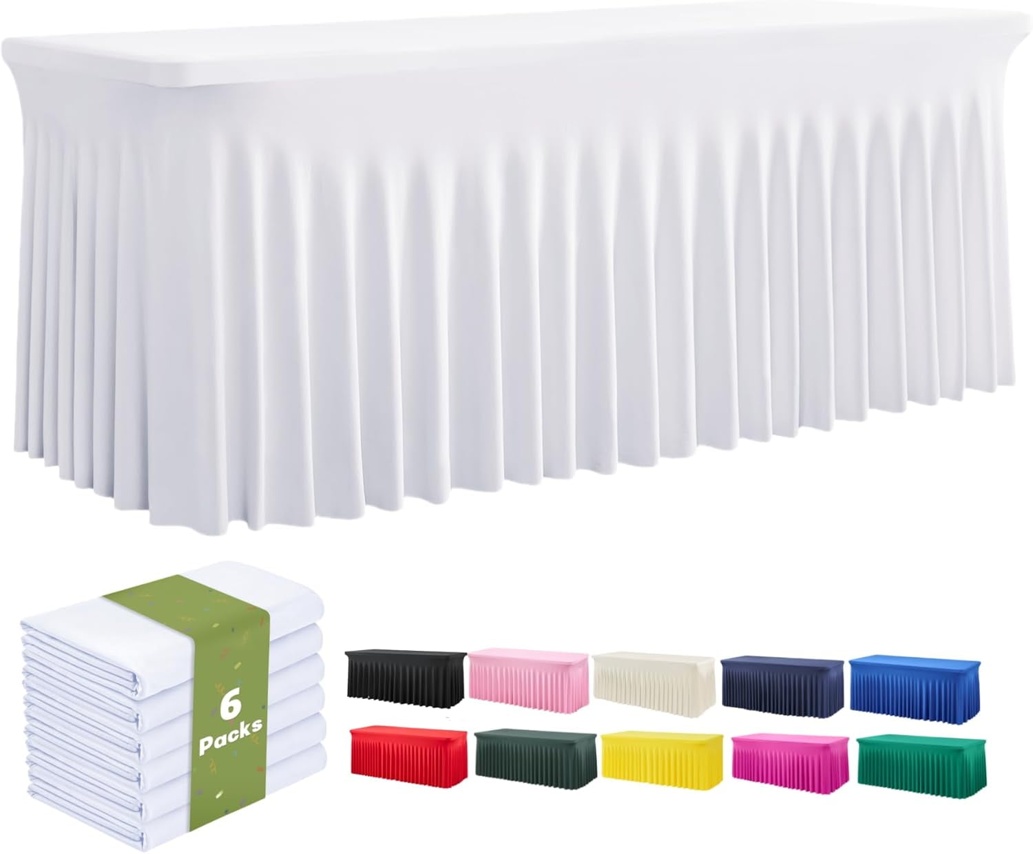 6 Pack White Spandex Table Cloths for 6 Foot Rectangle Tables, Wrinkle ...