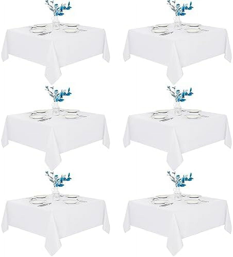 6 Pack White Square Tablecloths - 70 x 70 Inches - Stain Resistant and ...