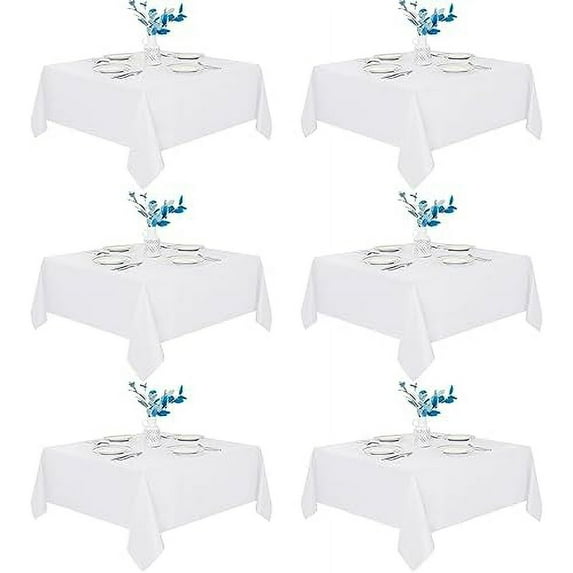 6 Pack White Square Tablecloths - 70 x 70 Inches - Stain Resistant and ...