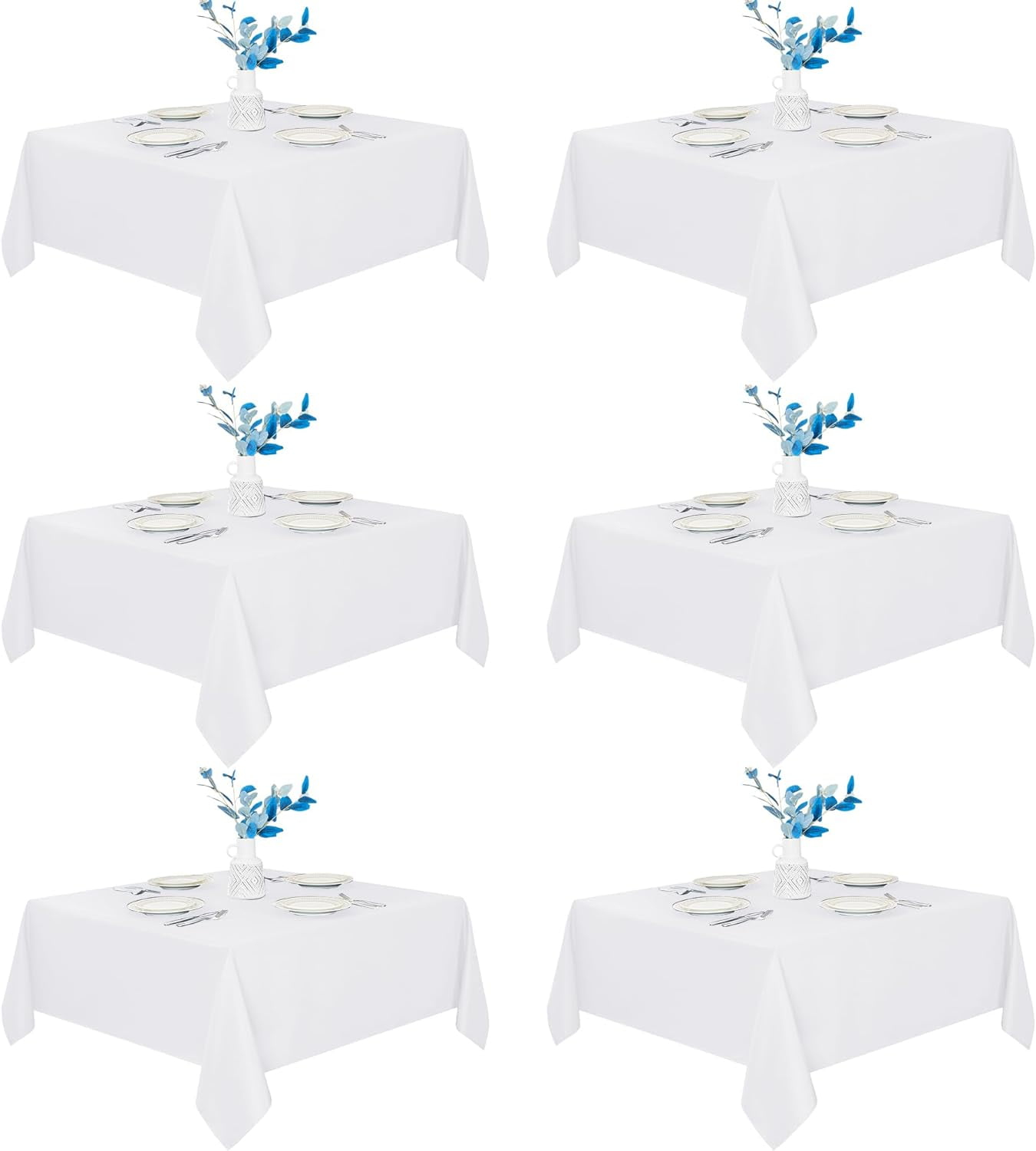 6 Pack White Square Tablecloths - 70 x 70 Inches - Stain Resistant and ...