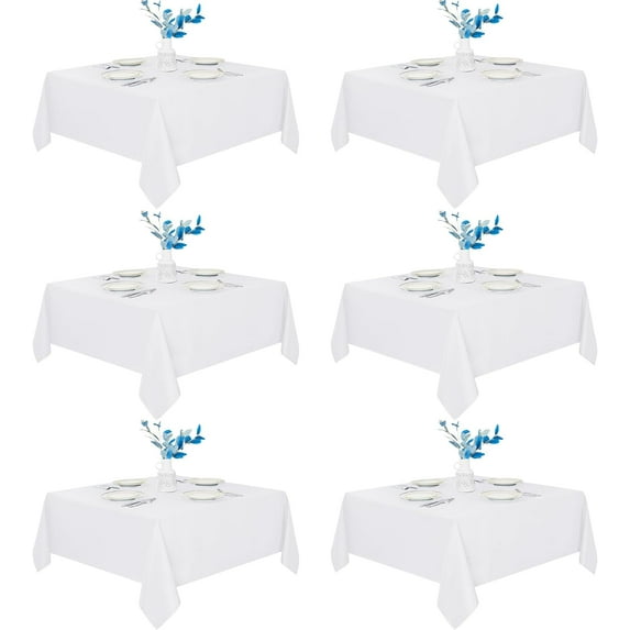 6 Pack White Square Tablecloths - 70 x 70 Inches - Stain Resistant and ...