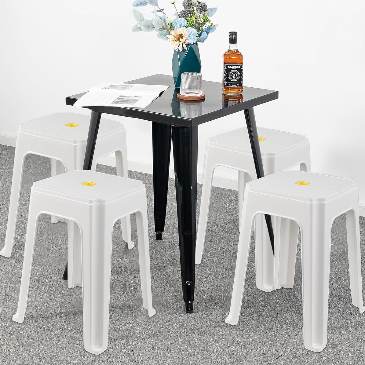 6-Pack White Stack Stools, Stacking Set-Stackable Nesting Stools/Chairs ...