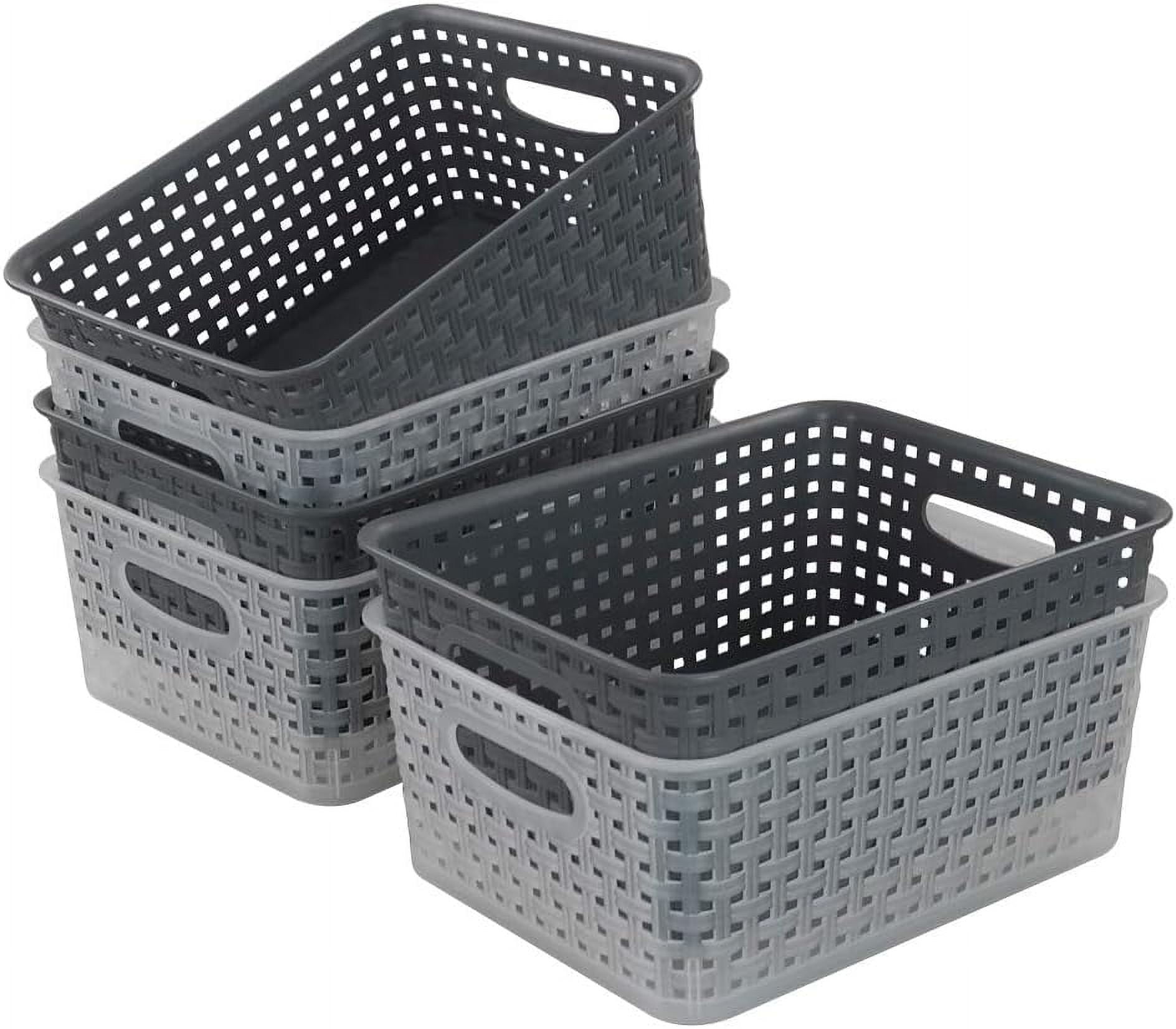 6-Pack White Storage Plastic Baskets, Plastic Weave Basket for ...