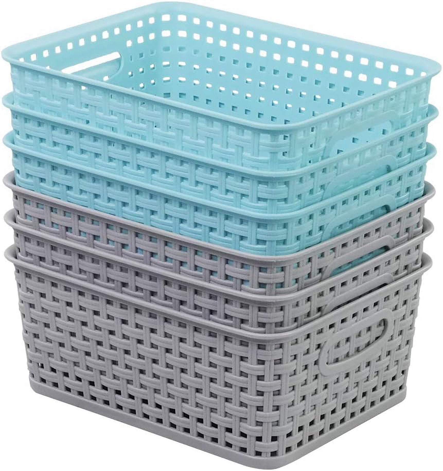 6-Pack White Storage Plastic Baskets, Plastic Weave Basket for ...