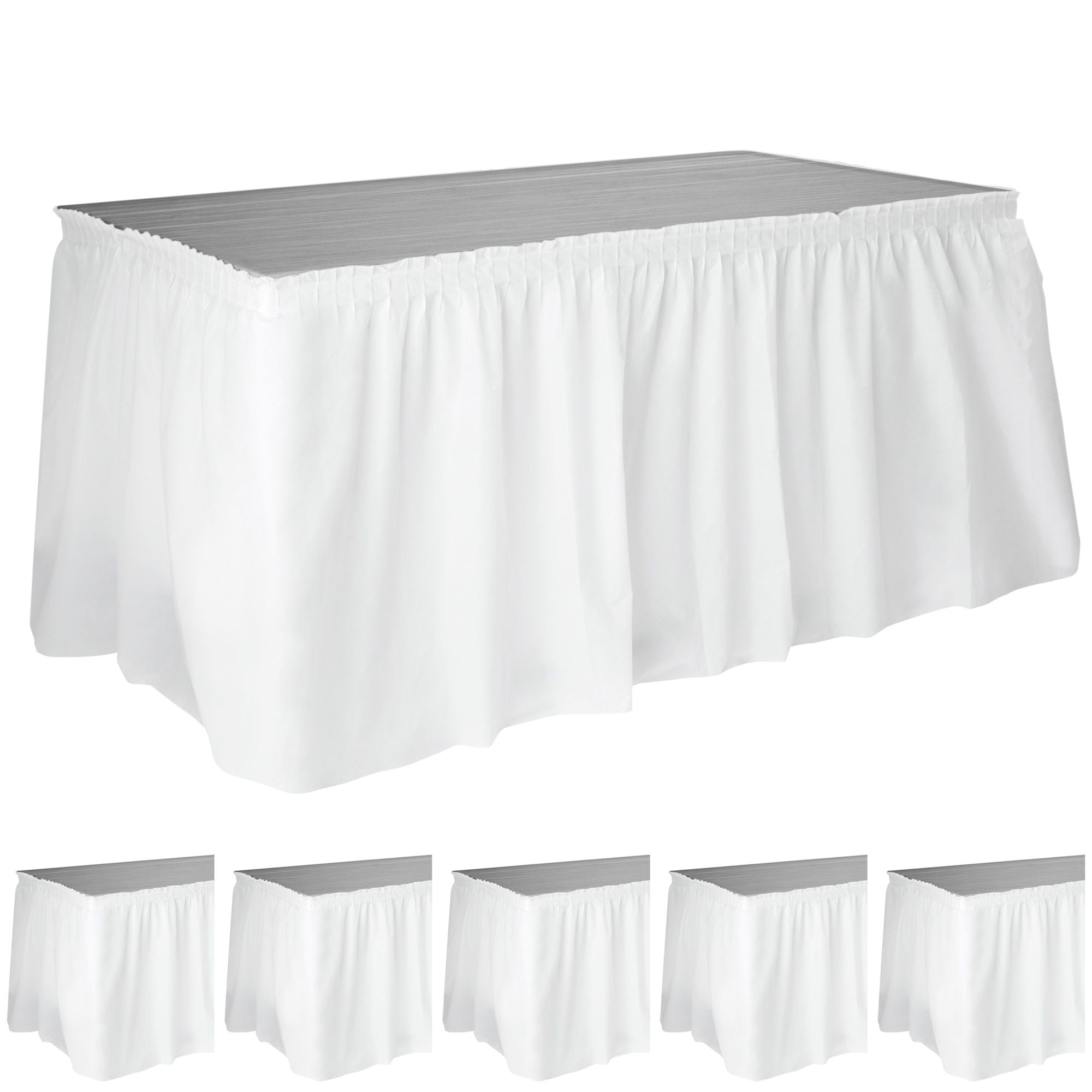 6 Pack Ruffled White Table Skirt for Rectangle Tables, 29 in x 14 ft ...