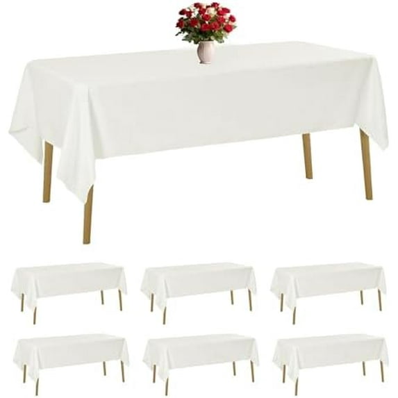 6 Pack White Tablecloth 60 x 120 Inch Table Cloth for 8 Foot Rectangle ...