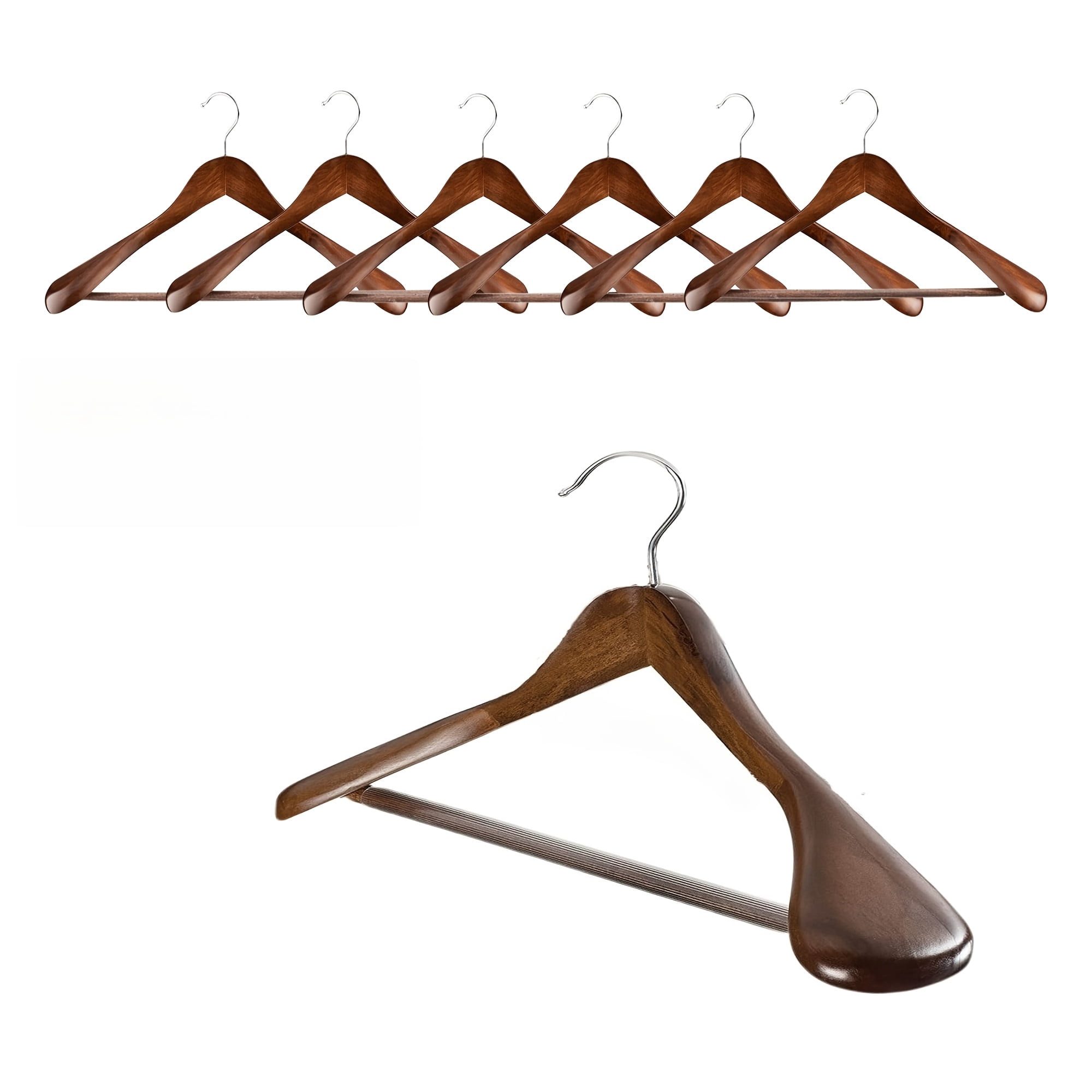 6 Pack Wide Shoulder Wooden Hangers, 360° Swivel Hook Heavy Duty Non ...