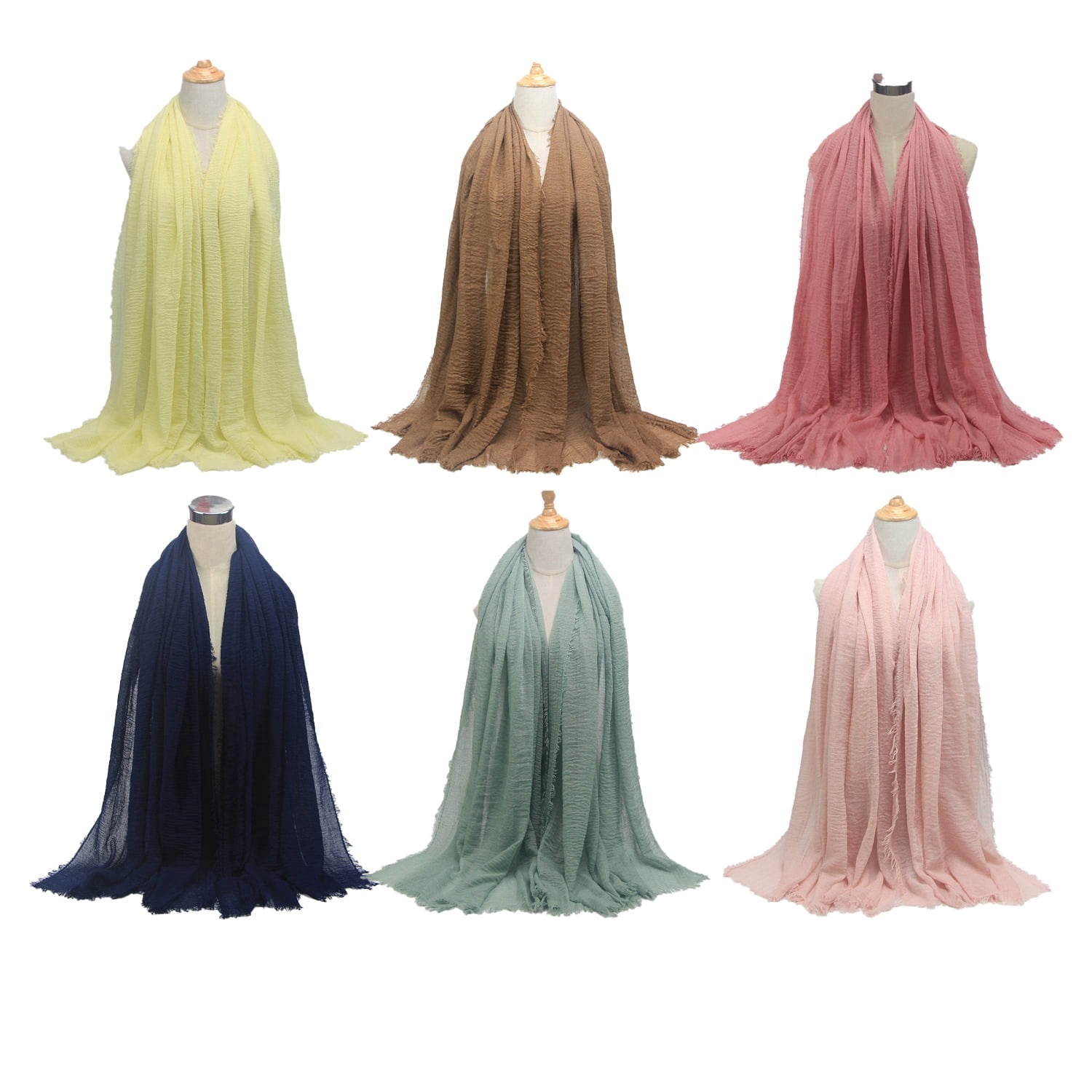 6 Pack Women Cotton Blend Hijab, Crinkle Texture Bandanas Shawl, Daily ...