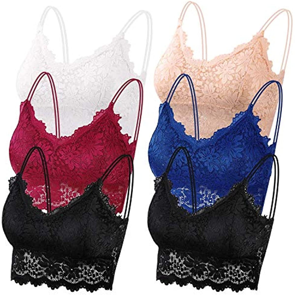 6 Pack Women Lace Bras Top Comfortable Bralette Solid Color Sexy ...