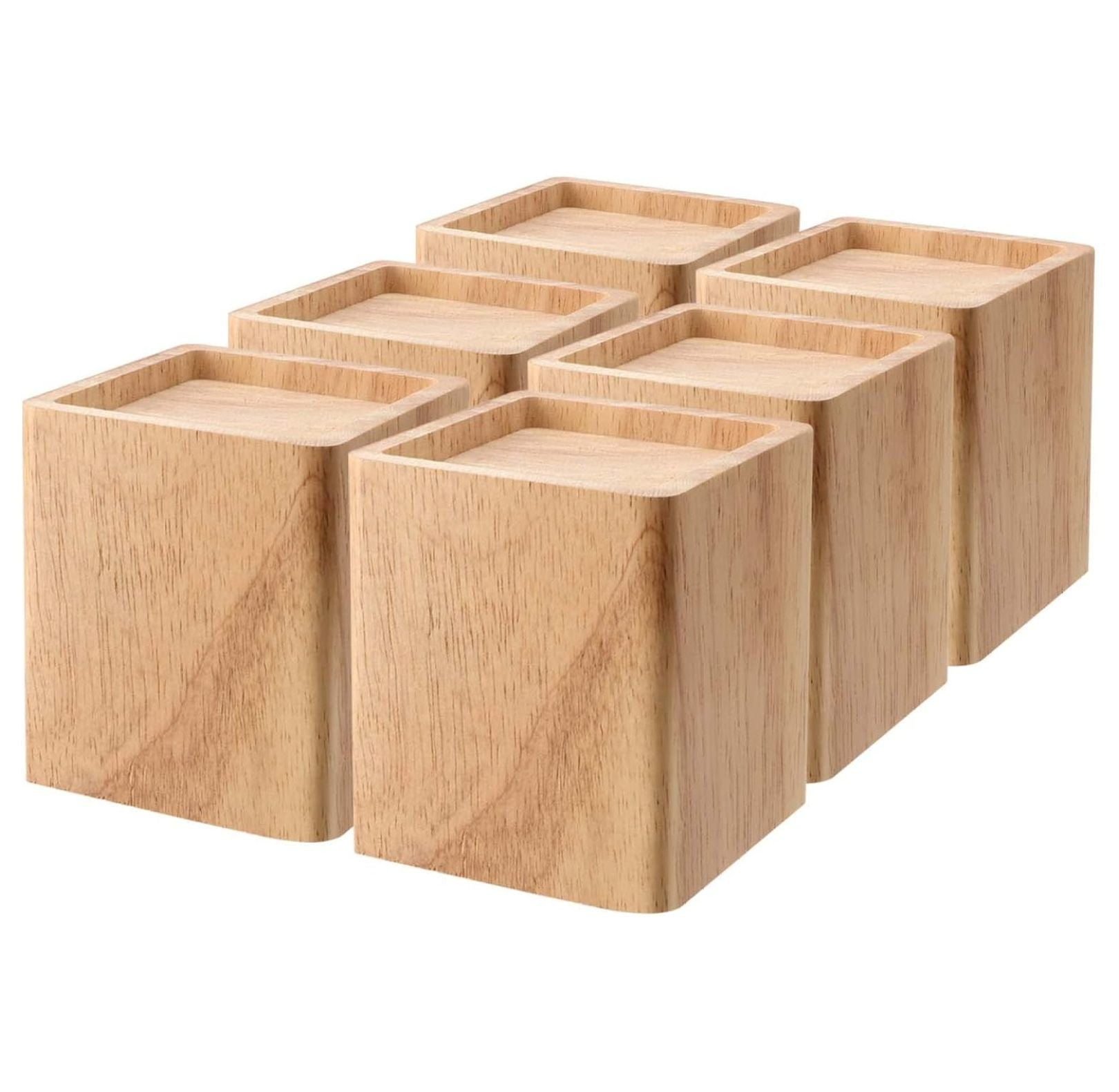 6 Pack Wood Bed Risers, 4 Inch Natural Square Dark Wood Furniture ...