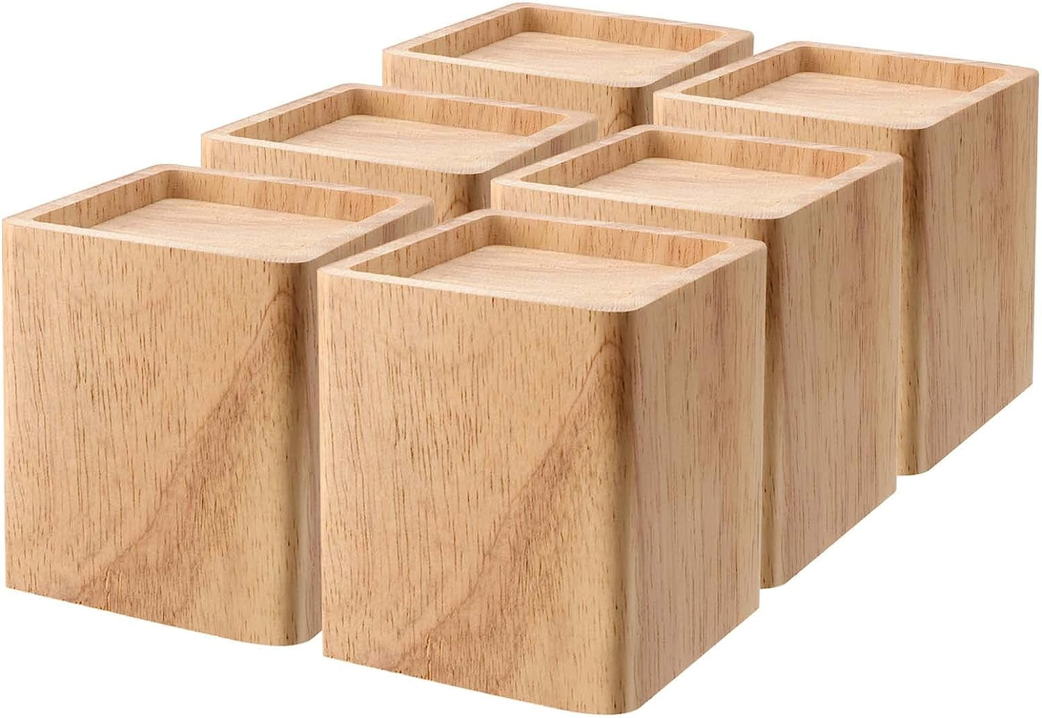 6 Pack Wood Bed Risers, 4 Inch Natural Square Dark Wood Furniture ...
