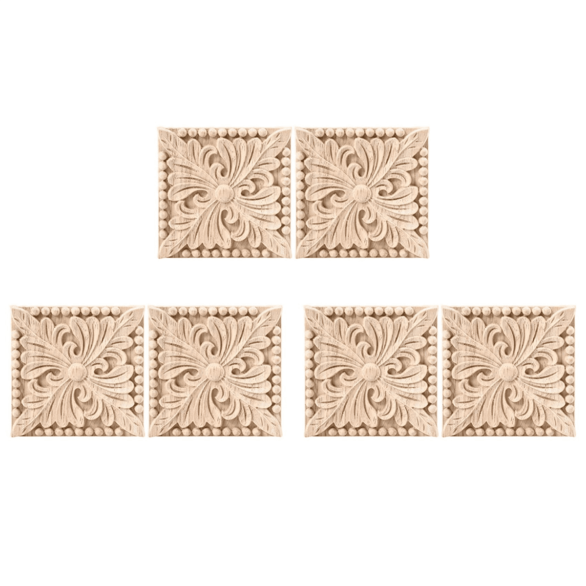 6 Pack Wood Carved Applique Onlay Square Carving Decal Unpainted Flower ...