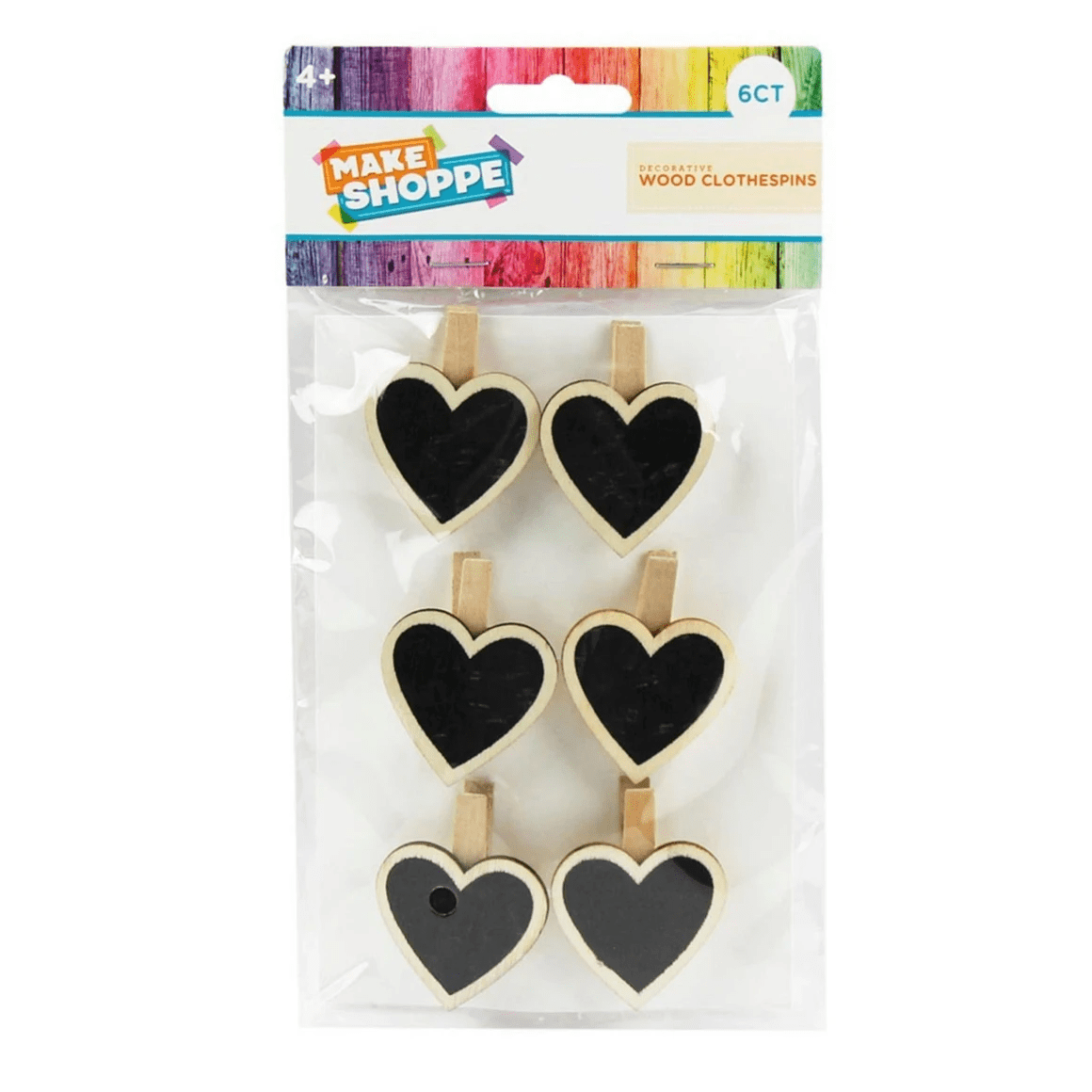 6 Pack Wood Clothespin Heart Set, Chalkboard Surface for Messages ...