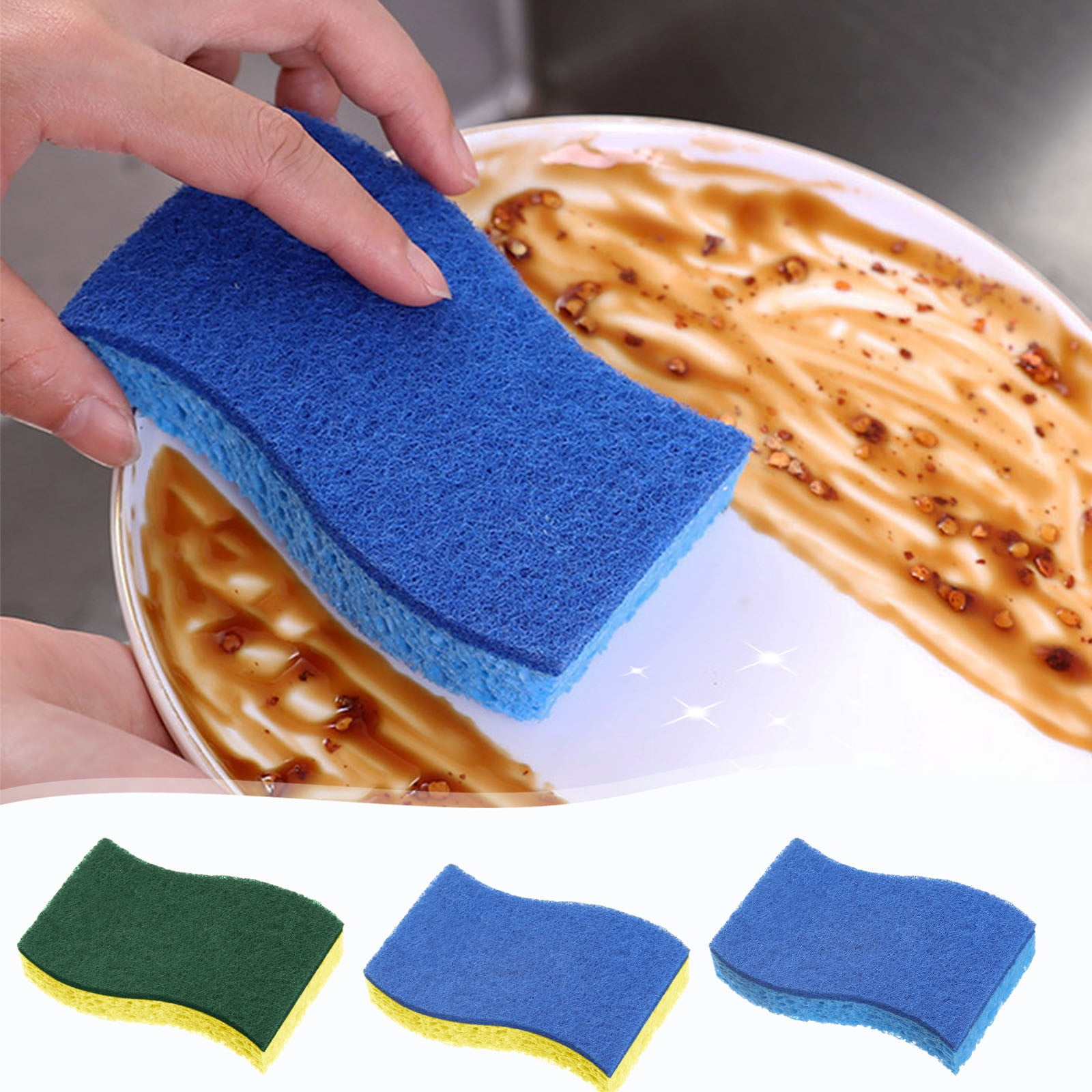 6 Pack Wood Pulp Sponge Blue Scouring Cloths for Kitchen Dishwashing ...
