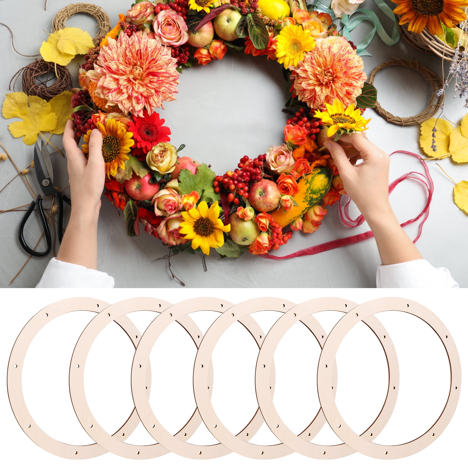 6 Pack Wood Wreath Rings Crafts Set Solid Smooth Wood Wreath Frames Kit ...