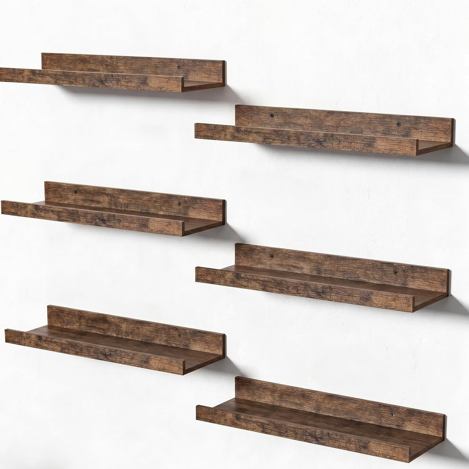 6 Pack Wooden Floating Shelves, Wall Storage Decor Shelf for Bathroom ...