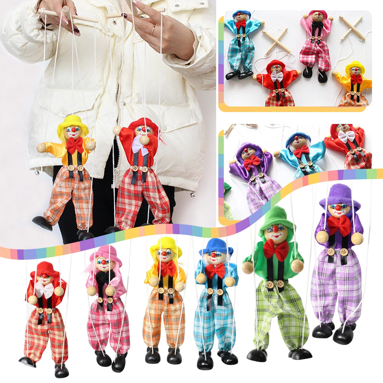 6 Pack Wooden Marionette Puppets Pull String Puppets, Easter ...