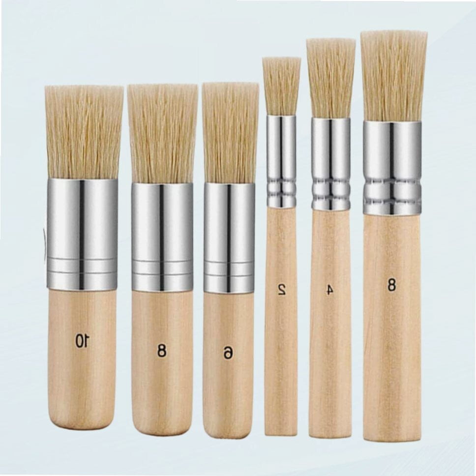 6 Pack Wooden Stencil Brush Set, Natural Hair Color Brushes, Painting ...