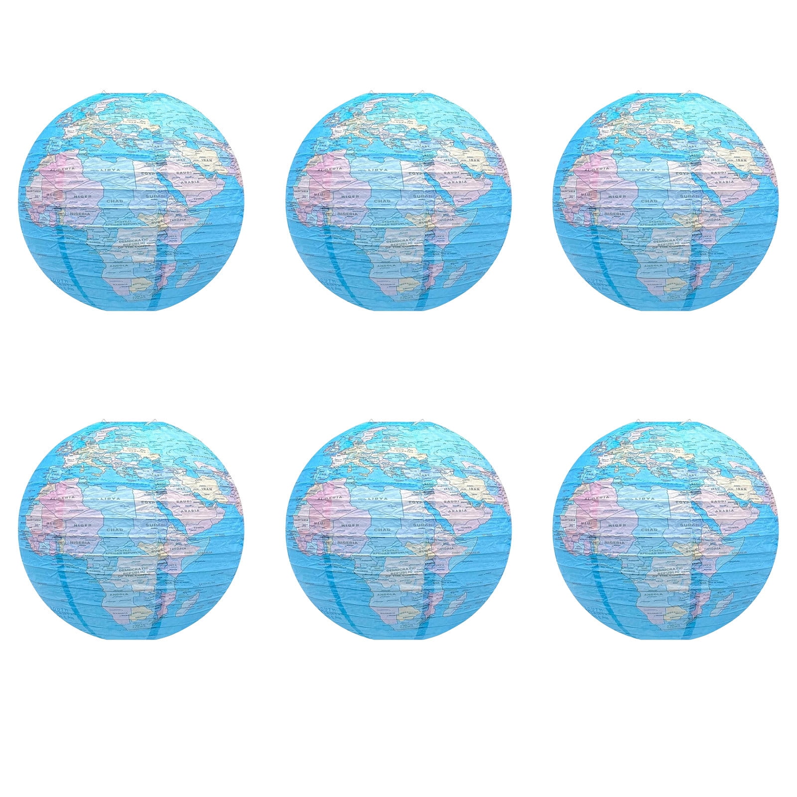 6-Pack World Map Paper Lanterns - Travel Theme Party Decorations for ...