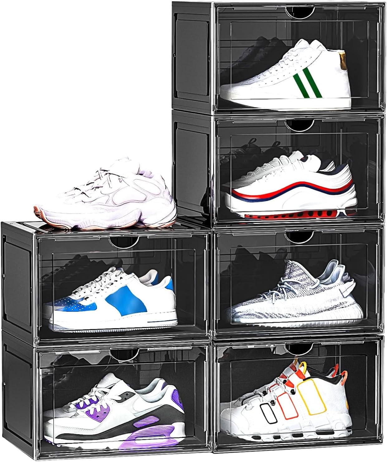 6 Pack XL Shoe Storage Box Organizer,Drop Side Large Shoe Boxes Clear ...