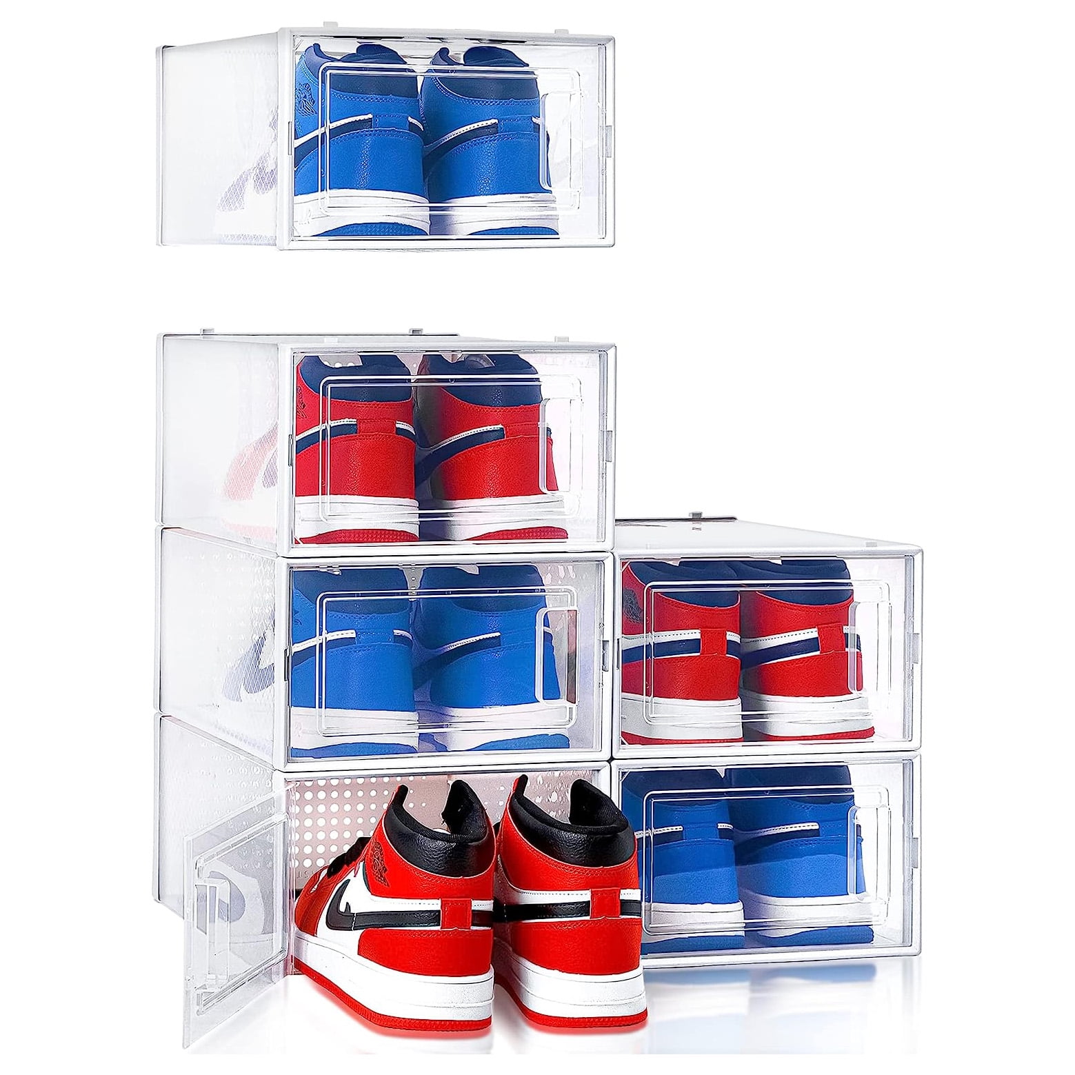6 Pack XL Stackable Shoe Storage Boxes, Clear Plastic, Large Organized ...