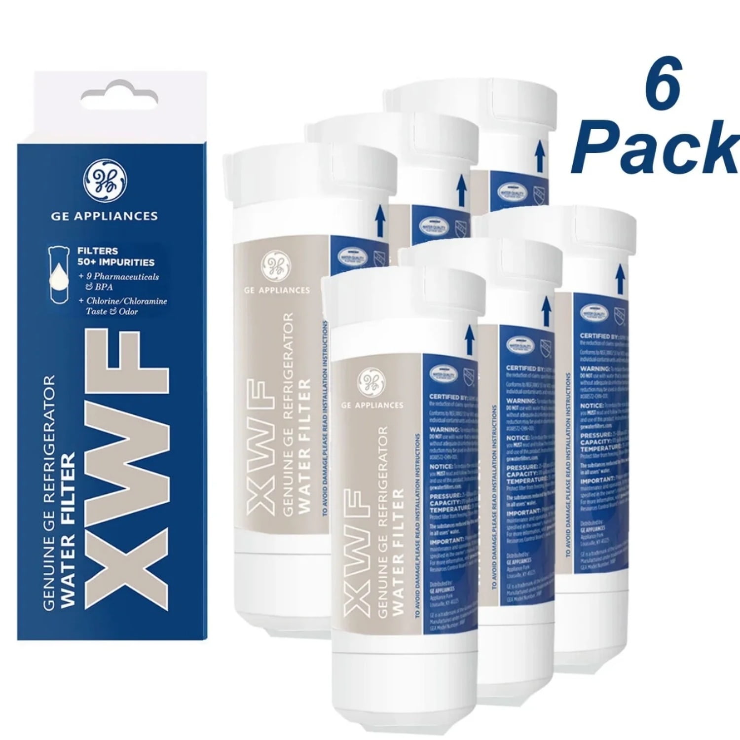 6 Pack XWF Water Filter, Replacement for XWF (WR17X30702) NSF 42 & 372 ...