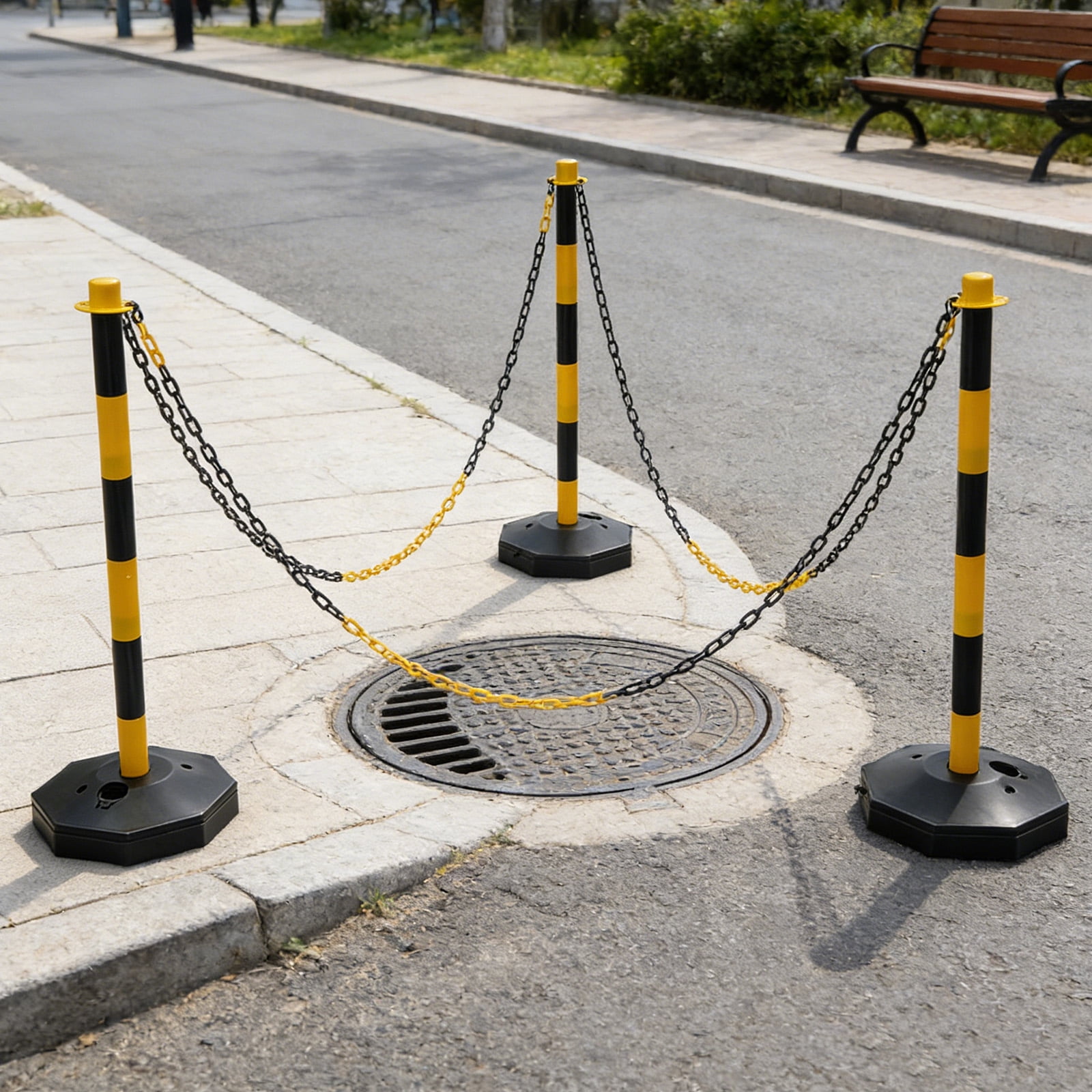 6 Pack Yellow & Black Freestanding Plastic Safety Bollards, Traffic ...