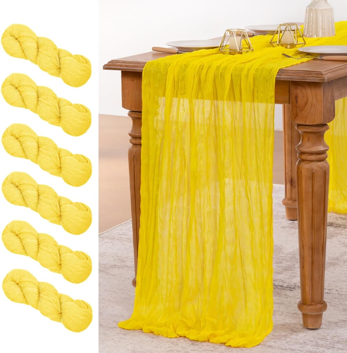 6 Pack Yellow Cheesecloth Table Runner Summer Boho Gauze Rustic Cheese ...