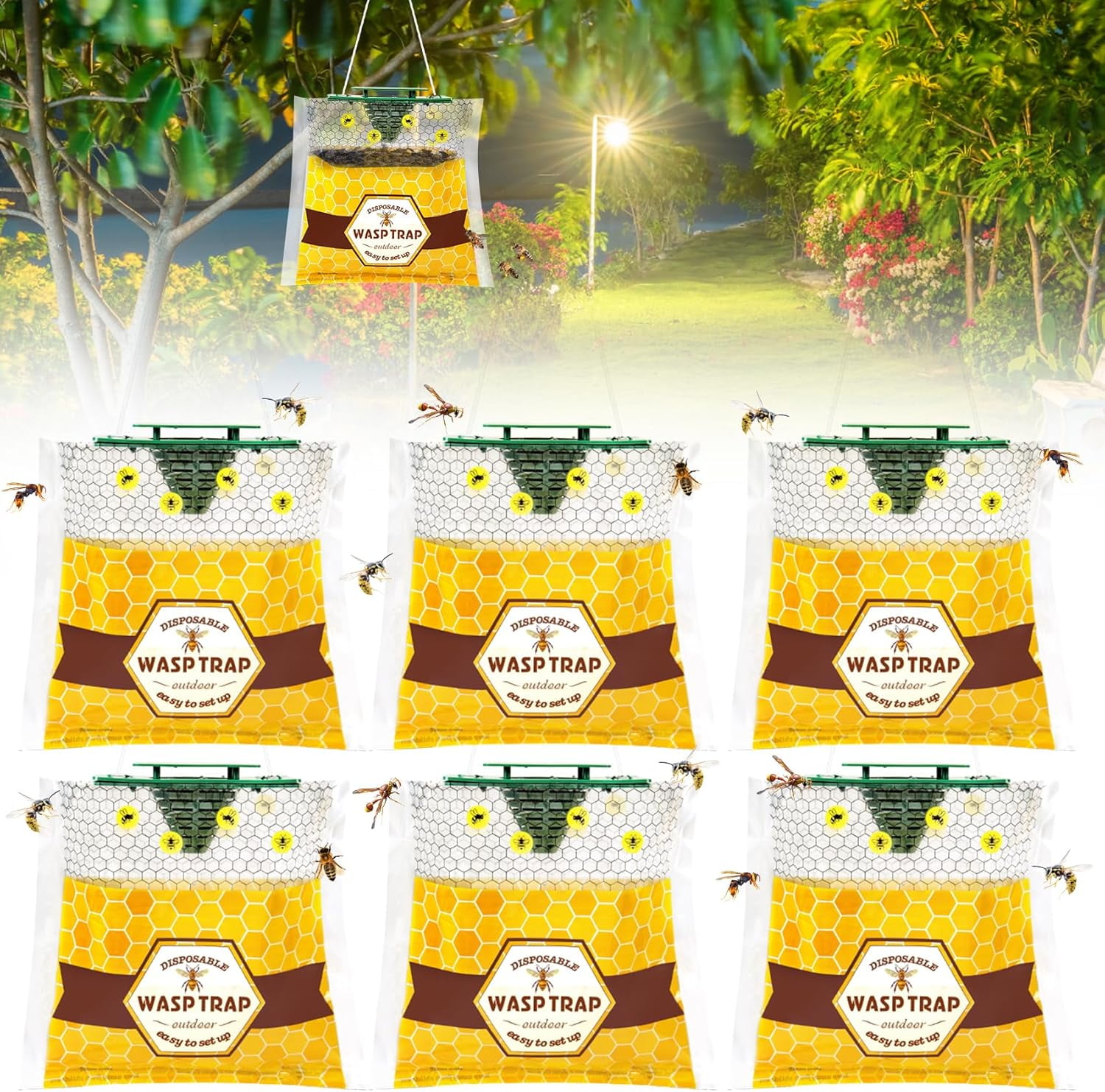 6 Pack Yellow Jacket Trap, Disposable Wasp Traps Outdoor Hanging ...