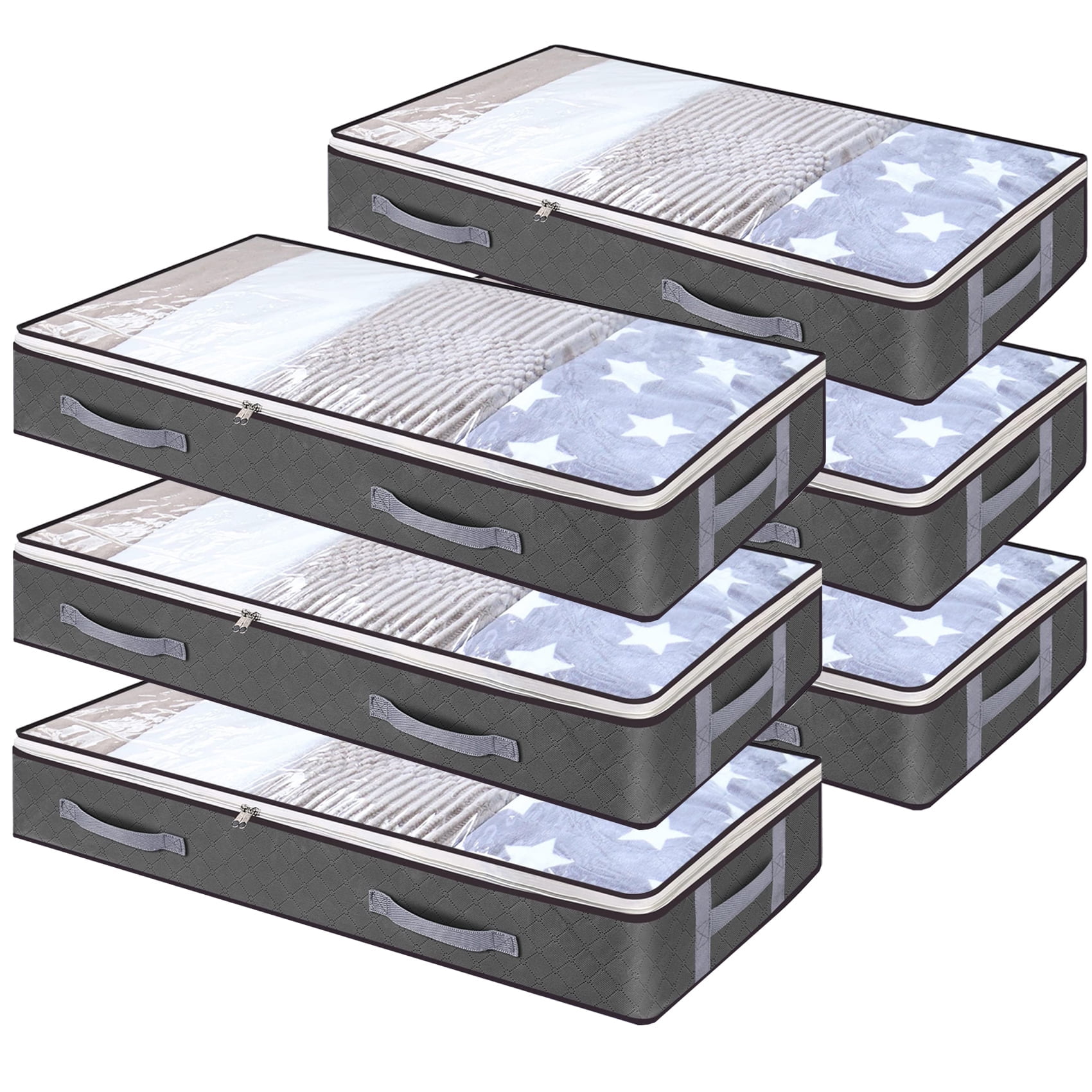 "Aceur 6 Pack Underbed Storage Bags, 75L Non-Woven Fabric, Clear Window ...