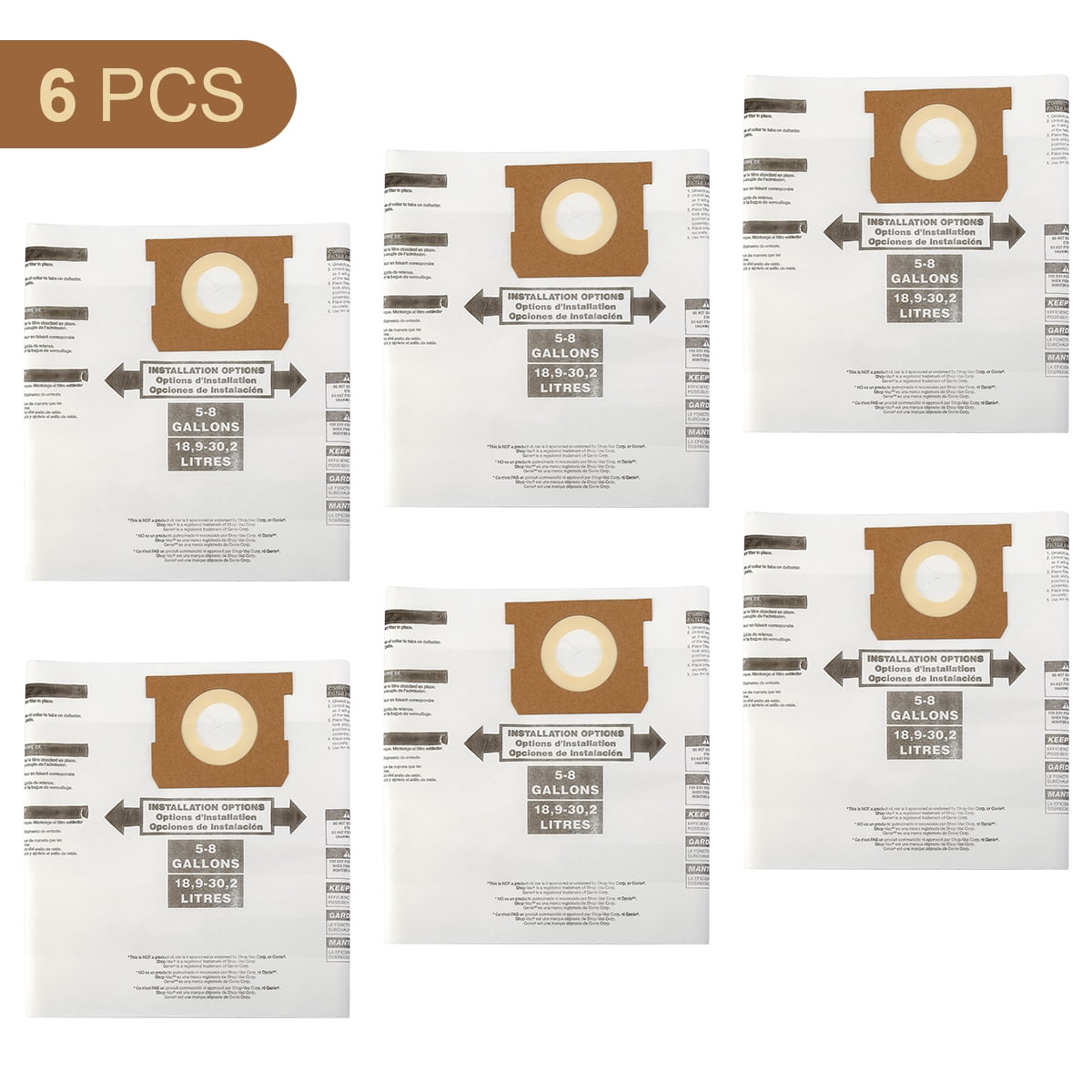 Shop-Vac 90661 Type E 5-8 Gallon Dry Filter Dust Cleaner Bags - 6-Pack ...