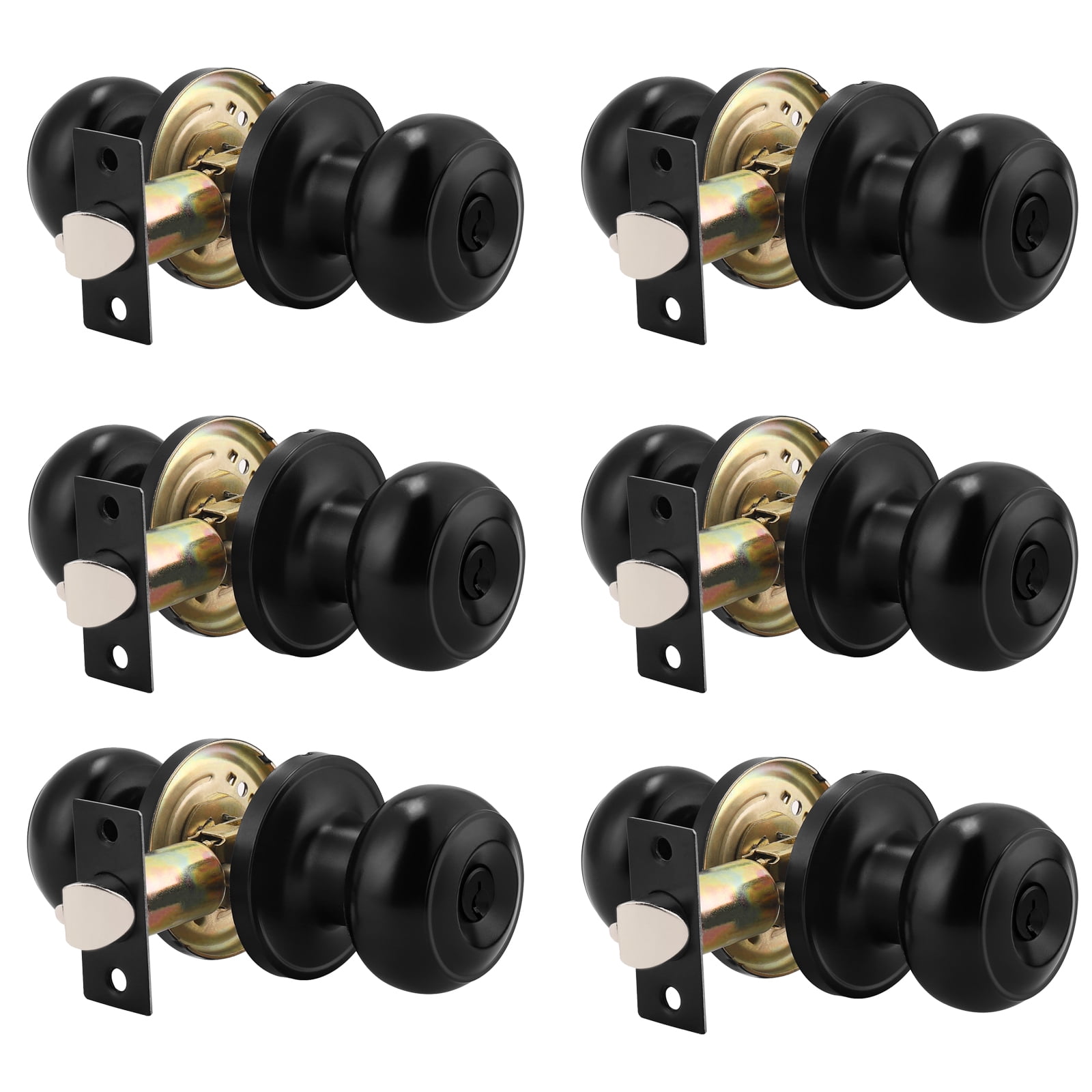(6 Pack) knobelite Black Round Entry Door Knobs Keyed Alike, Exterior ...