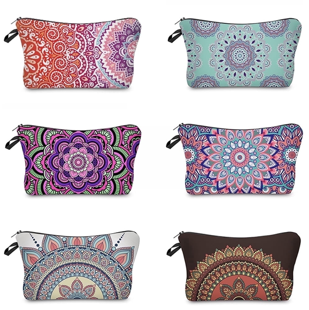 6 Pack Makeup Bags for Women, Mandala Flowers Cosmetic Bag with Zipper ...