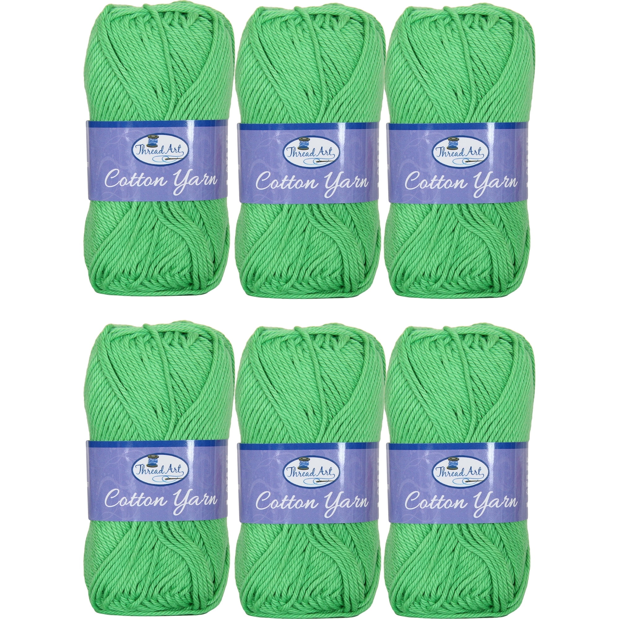 6 Pack of 100% Pure Cotton Crochet Yarn by | Green | 50 gram Skeins ...