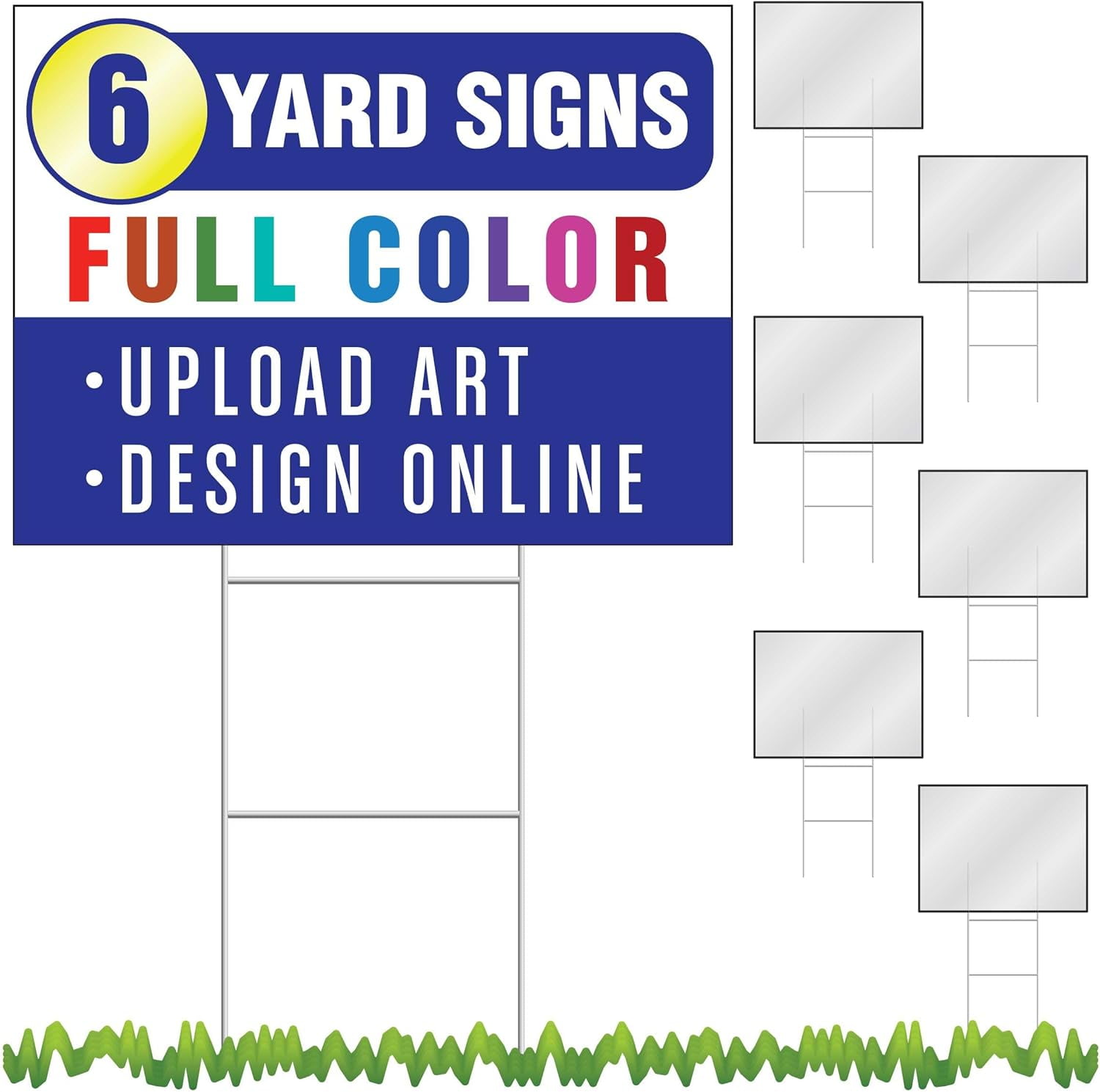 6-Pack of 24x18 Custom Yard Signs with wire H-Frame Stakes, UV Ink ...