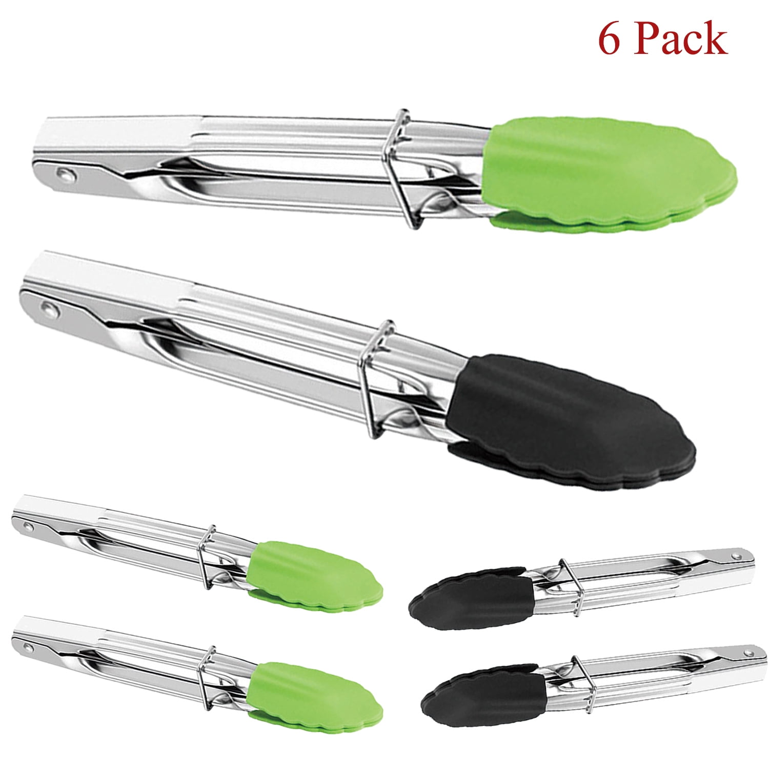 6 Pack of 7 Inch Mini Silicone Tip Tongs Kitchen Serving Tongs Small ...